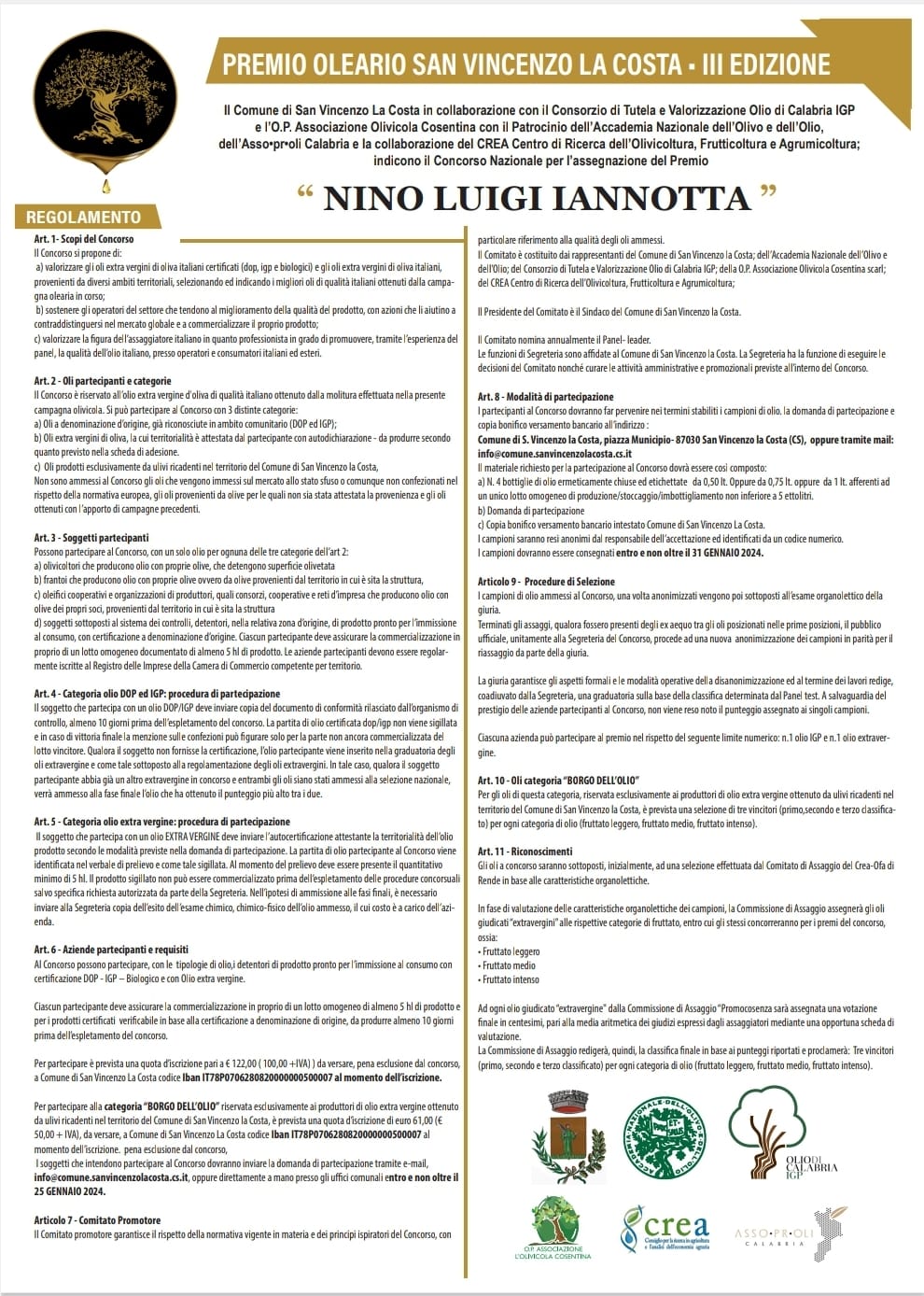 In San Vincenzo la Costa the national competition for the "Nino Luigi ...